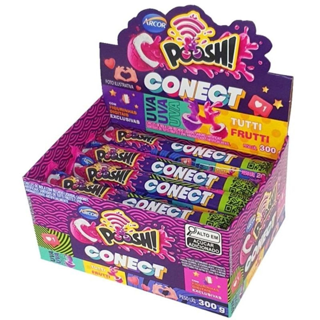 Chiclete Poosh Conect Sortido 20g - 15 unidades - Arcor - Embalagens da 25